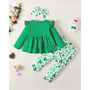 St. Patrick's Day Outfits Baby Girl Clothes 12 18 Months Long Sleeve Ruffle Top 18 months girl clothes Shamrock Print Pants Headband Winter Fall Clothing Sets Green