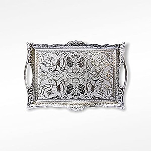 Alisveristime Turkish Ottoman Coffee Tea Beverage Serving Square Tray (Silver)