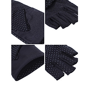 Boao 2 Pieces Women Sunscreen Fingerless Gloves UV Protection Half Finger Sunblock Gloves for Driving Riding Fishing Golfing Outdoor Activities (Black, Khaki Dot)