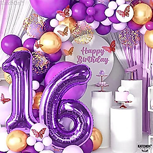 KatchOn, Purple 16 Balloon Numbers - Giant, 40 Inch | Purple Number 16 Balloon for Sweet 16 Birthday Decorations for Girls | 16 Birthday Balloons, Purple 16th Birthday Decorations | 16 Year Decoration
