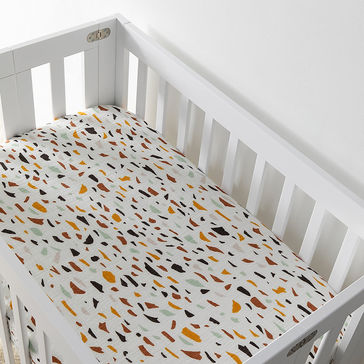 Babyletto 100% Organic Cotton Mini Crib Sheet, GOTS-Certified, Fitted 360°, Ultra-Soft and Breathable Muslin - Terrazzo