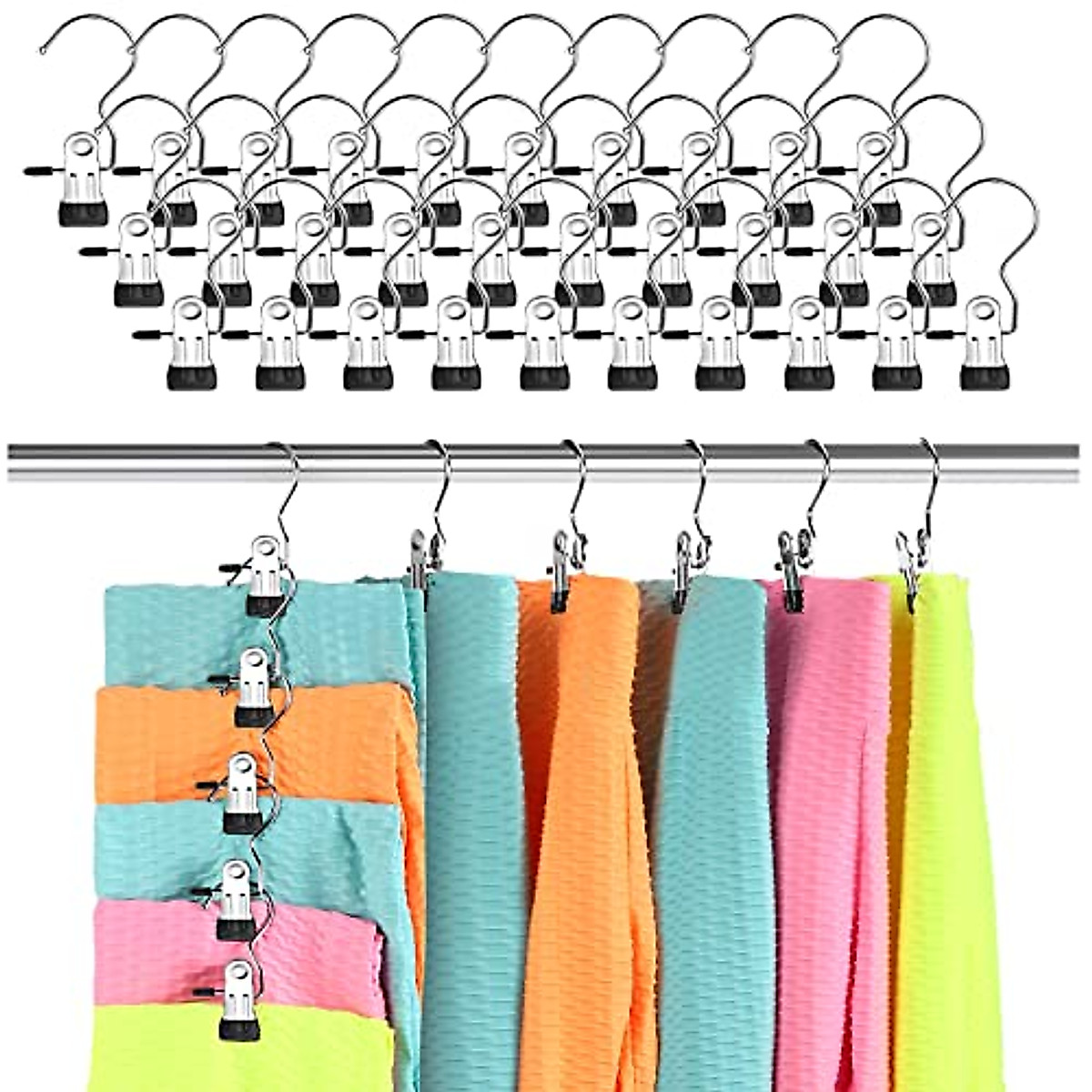 Legging Organizer for Closet, 30 Pack Boot Hangers for Closet, 360° Rotating Hangers for Boots/Jeans/Yoga Pants, Portable Stainless Steel Single Clips with Rubber Coated for Travel