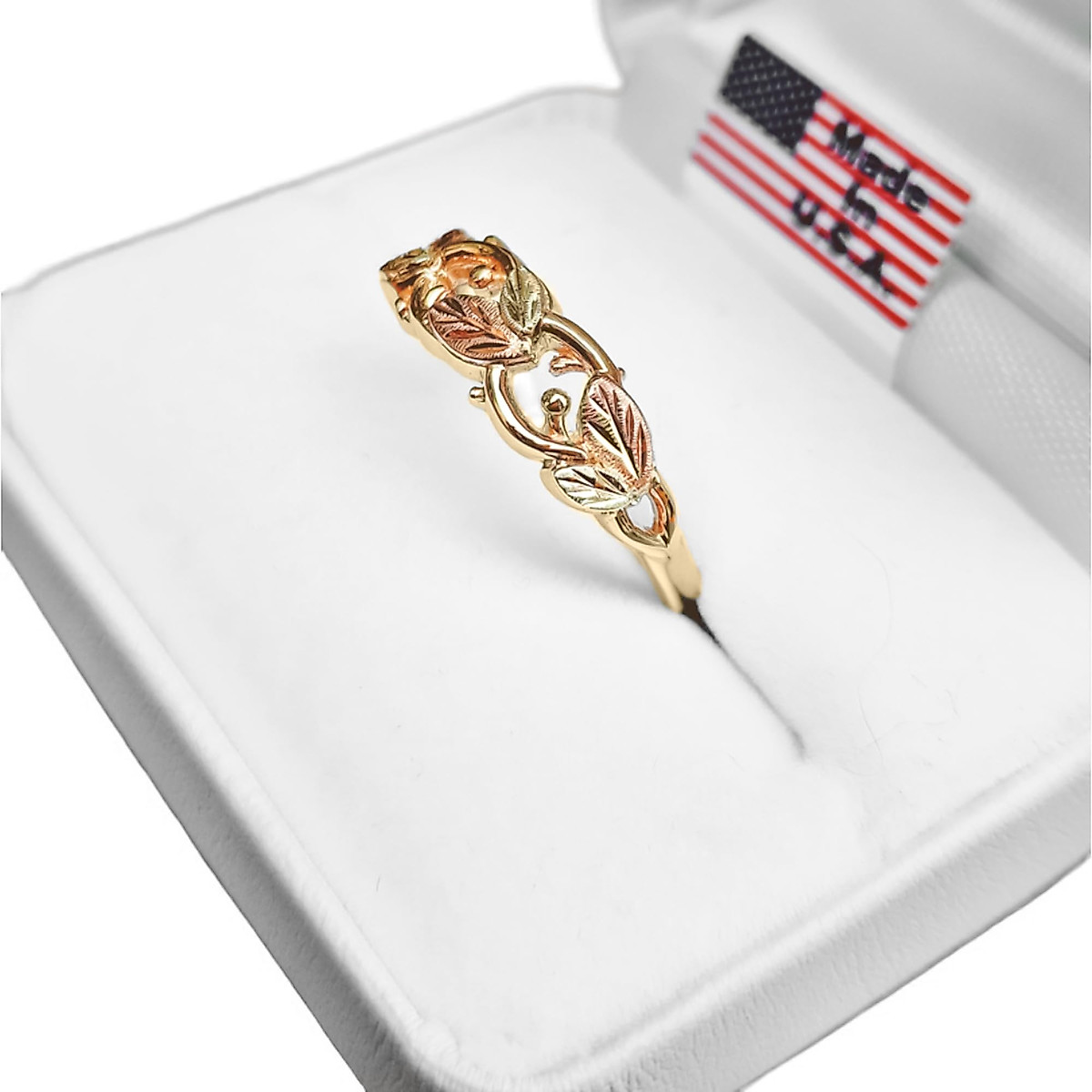 Cut-Out Leaf Band, 10k Yellow Gold, 12k Green and Rose Gold Black Hills Gold Motif, Size 4.75