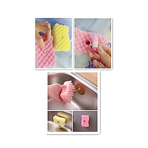 Yellow Pink Colors Multi-Functional Sponges Non-Scratch Scrub Sponges Household Kitchen Cleaning Sponges Durable Scouring Pads,Pack of 4