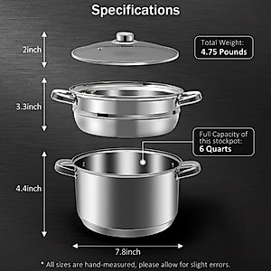 AuFranc® 4 Quart 18/10 Stainless Steel Tri-ply Stockpot and Steamer with Tempered Glass Lid, Multipurpose Steamer Pot Compatible with All Cooktops, Non-Toxic Soup Pot, Oven & Dishwasher Safe (Silver)