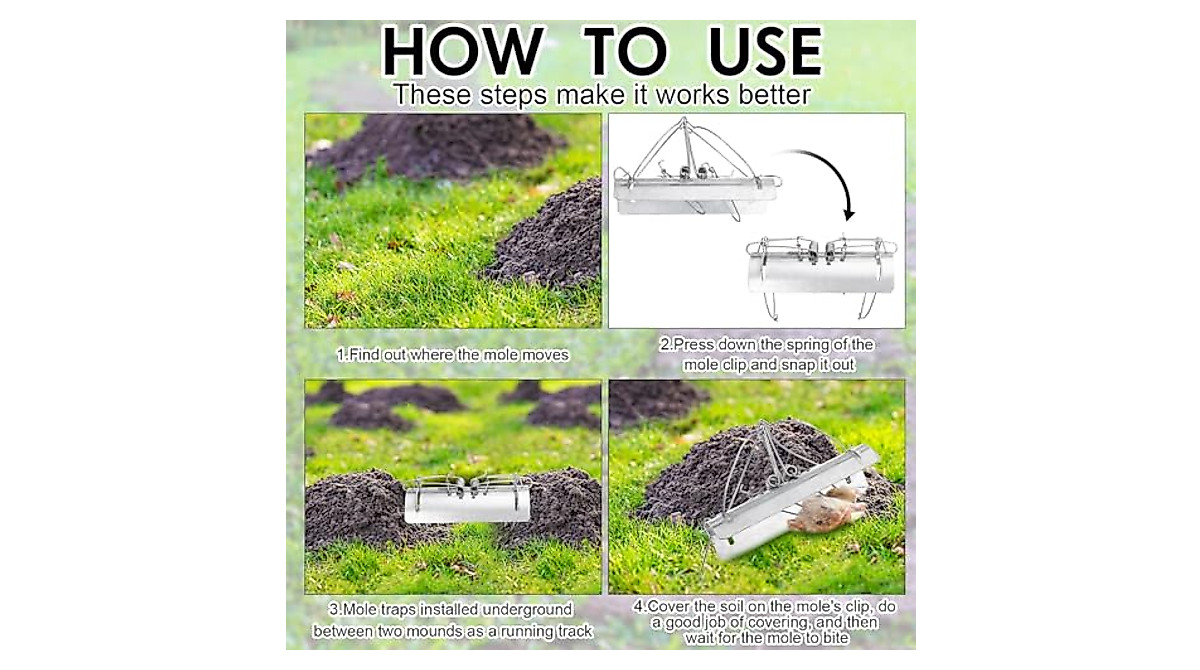 Effective Metal Mole Trap - Heavy Duty & Reusable (4 Pack)