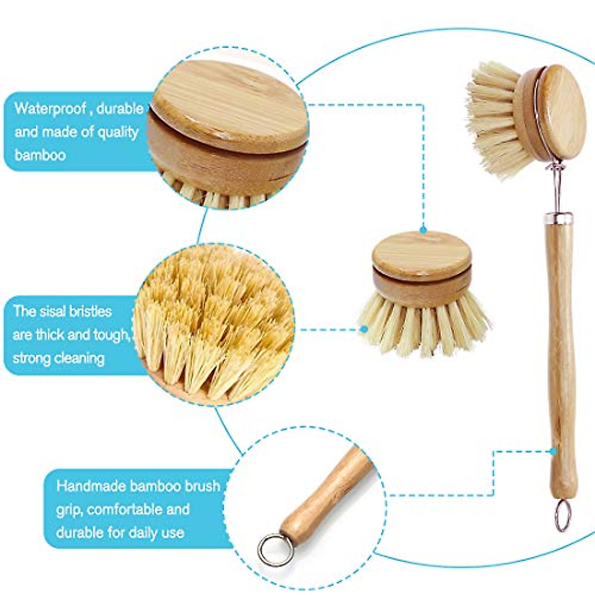 Cosumina Bamboo Kitchen Cleaning Brush Dish Cleaning Brush Long Handle Pan Pot Brush Dish Bowl Washing Cleaning Brush (5)
