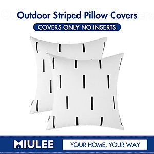 MIULEE Set of 2 Decorative Outdoor Waterproof Throw Pillow Covers Geometric Square Pillowcases Stripes Cushion Case for Patio Garden Couch Tent Sofa Bedroom 20 X 20 Inch Pure White