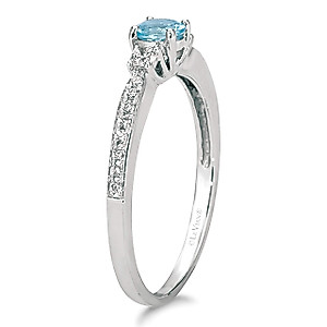 LE VIAN 14k White Gold Round Aquamarine and 1/6 Cttw Diamond Three Stone Ring (H-I Color, VS2-SI1 Clarity) Size 7-1/4
