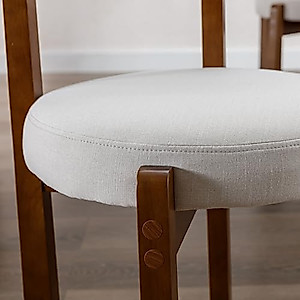 Ya-Home Dining Chairs Set of 2, Comfy Mid-Century Dining Room Chairs Upholstered Linen Fabric Side Chair with Wooden Legs Backrest for Dining Room Living Room, Beige