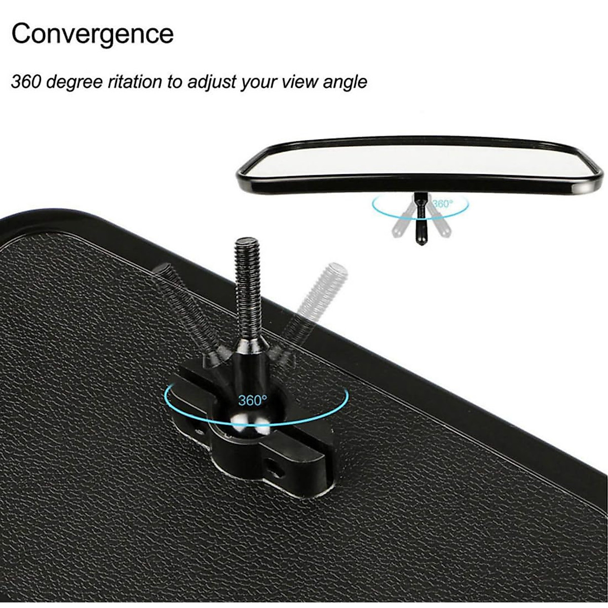 ZBGUN 1 PC Car Reversing Rearview Mirror, 4.5" x 8" 360° Adjustable Auxiliary Spherical Mirror, 1.5"/1.75"/2" Mounting Angle Universal Mounting Accessories, Suitable for Most Cars, ATVs, UTVs (Black)