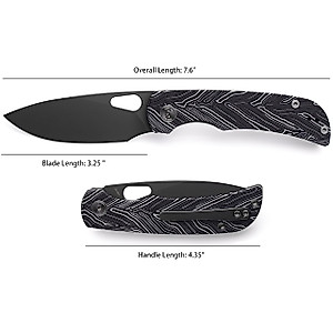 Miguron Knives M Moyarl Folding Knife,3.25" Dark Grey PVD 14c28n Blade Black Damascus G10 Handle With Titanium Pocket Clip, Camping Hiking Pocket Knife MGR-806DBK