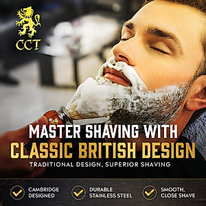 The Cambridge Cut Throat® Luxury Missanda Hardwood and Stainless Steel Men's Shaving Brush for Soap, Foam or Cream with Premium Synthetic Silvertip Vegan Friendly Badger Bristles Male Grooming Present