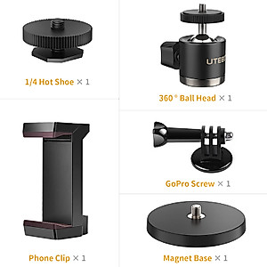 UTEBIT Magnetic Camera Mount Base Stand Kit 66mm, Magnet Tripod with 1/4 Screw Mini Ball Head, GoPro Adapter, Phone Holder for Insta360 Action Camera, Cellphone, Vlogging Max Load 44lb