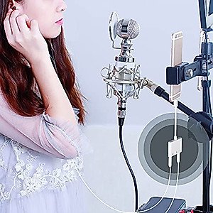 Lightning to Microphone Audio Adapter, Upgraded 3 in 1 Dual 3.5mm Microphone Audio Jack and Charging Aux Headphone Splitter Adapter, Compatible with iPhone 12/11/iPad