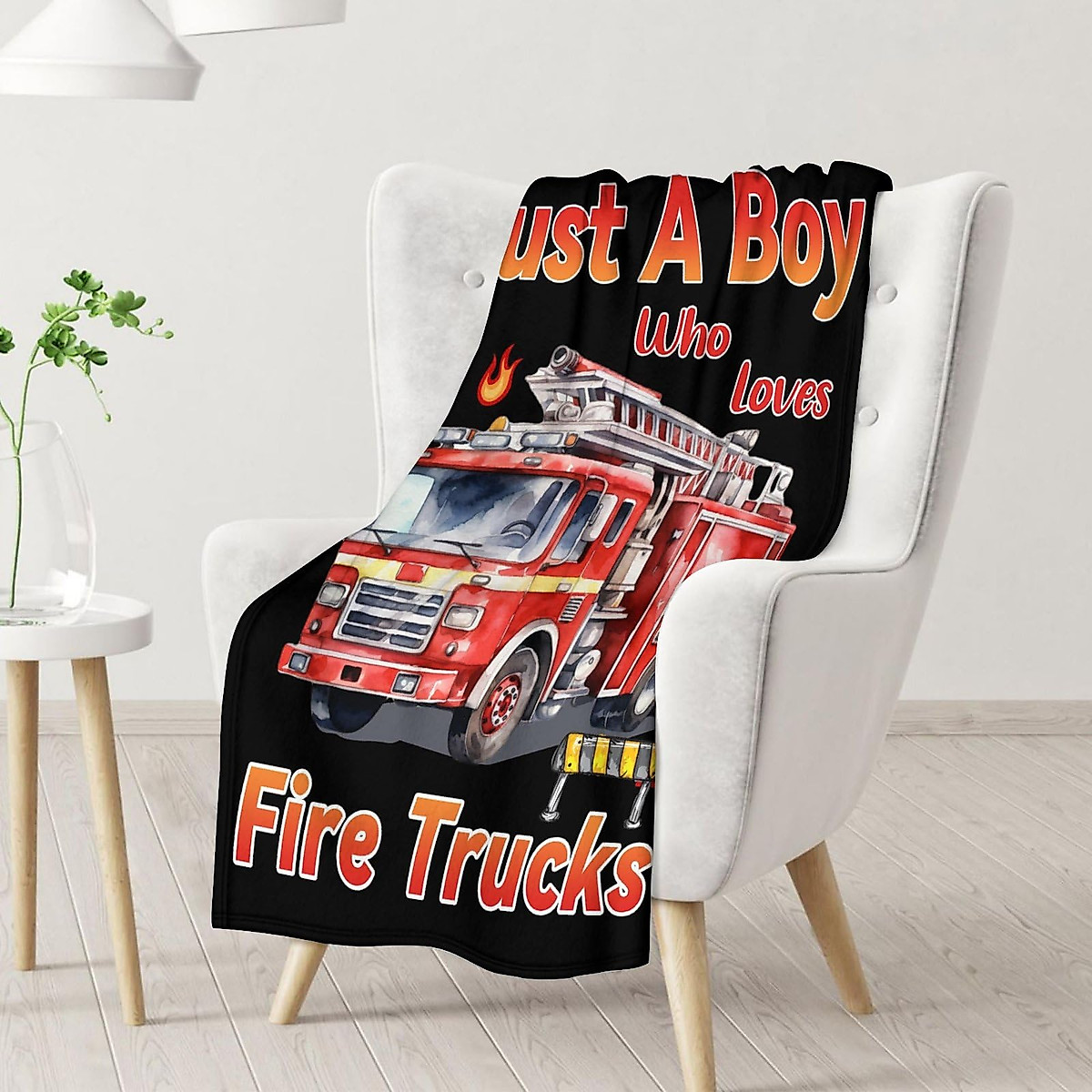 Fire Truck Throw Blanket - 50x40 Inches Small Blanket for Kids, Boys - Soft Plush Blankets for Bed, Couch, Sofa - Black Cute Fuzzy Throws Gifts