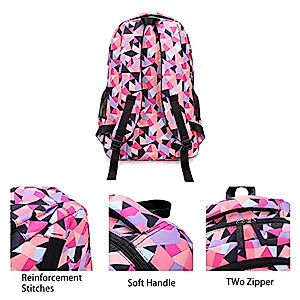 Girls Backpacks Geometric Printed Children School Bag for Middle-Elementary School Book Bags for Girls-Boys Waterproof 3 in 1 Backpack Sets(Black 19L)