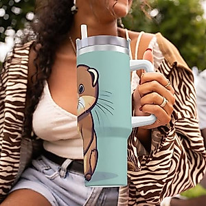 HULIBIN Cartoon Cute Otters Print Double Deck Stainless Steel Travel Coffee Cup With Lid 40 Oz Ice Bully Cup