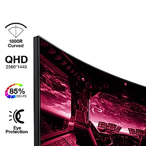 KOORUI 27" WQHD 2560x1440 Curved Gaming Monitor, 144Hz Refresh 1800R Computer Monitor, 1ms with AdaptiveSync Monitor, Low Blue Light, Eye Care, DP1.2+HDMI*2, VESA Compatible - Black