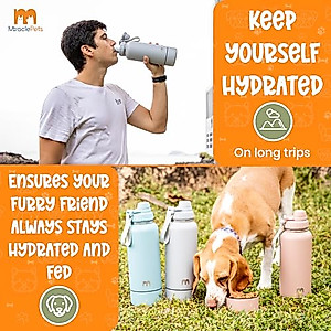 Miracle Pets Portable Dog Water Bottle with Bowl Attached 32oz Insulated Stainless Steel Water Bottles for Sports Hiking Easy Handle Dog Travel Accesories Portable Dog Bowl (Misty Rose)