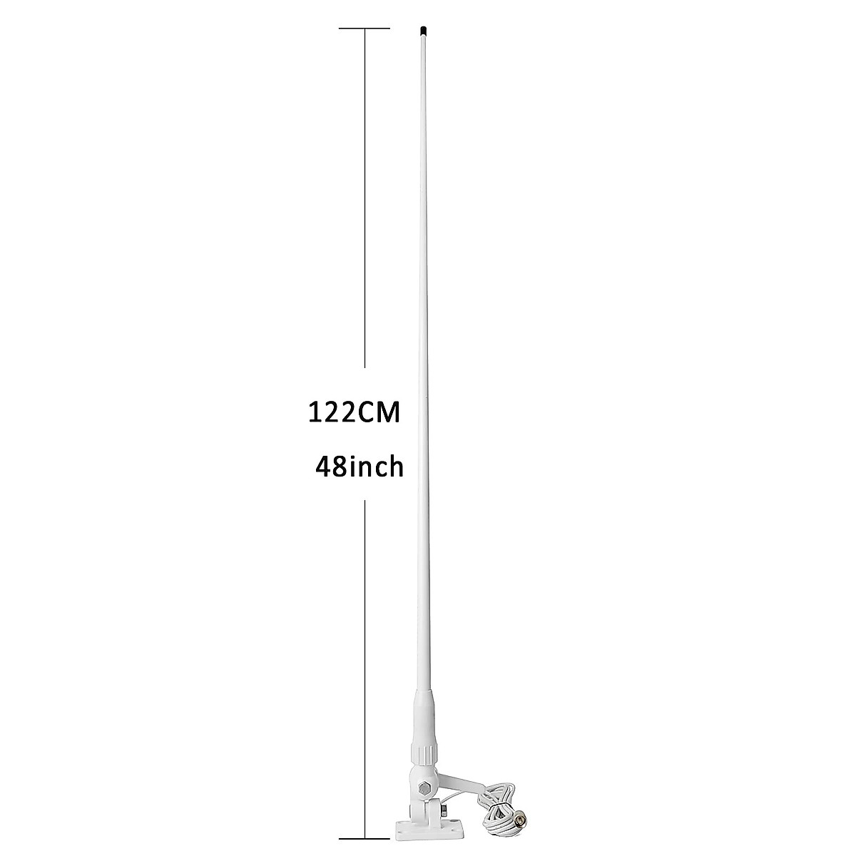 HYS VHF Marine Antenna Waterproof 3DBI 43.3inch Fiberglass Antennas W/22.9ft(7m) RG58 Low Loss Premium Coaxial Cable with PL259/ Built-in to Nylon Ratchet Mount