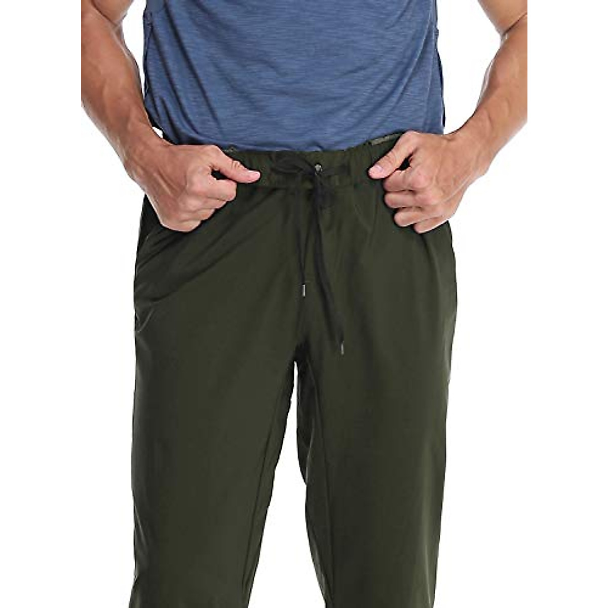 MIER Men's Stretch Hiking Pants Elastic Waist Lightweight Travel Jogger Trousers, Water Resistant, Quick Dry, Army Green, XXL