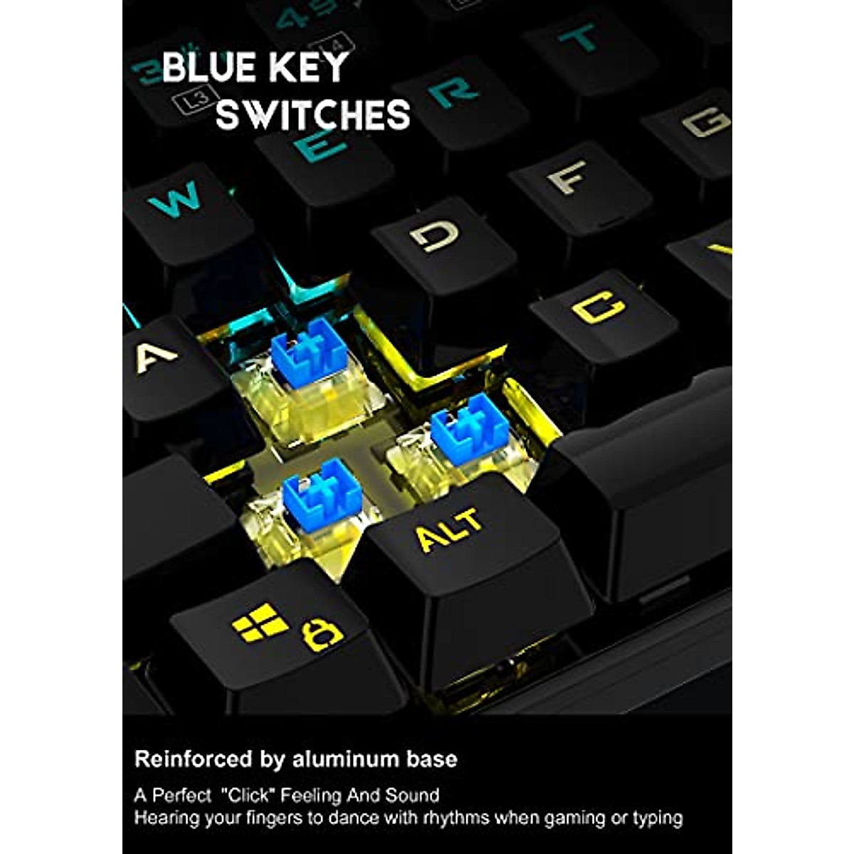 MIQ Mechanical Gaming Keyboard,Wired 104 Keys RGB Keyboard with Blue Switch, Programmable RGB Backlit for Windows Gaming PC