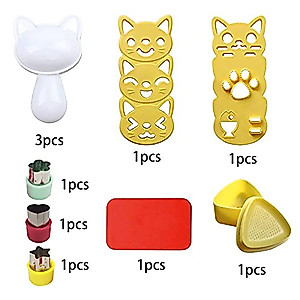 Cute Cat Rice Ball Molds 6 Sets Sushi Molds Bento Accessories Kits with 3PCS Vegetable Fruit Cutter Shapes and 1PC Gimbap Mold Triangle for Nori Rice Making DIY Bento Box Picnic Tools