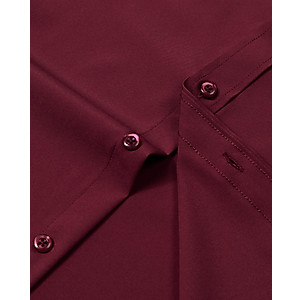ZEROYAA Men's Regular Fit Dress Shirt Solid Wrinkle-Free Long Sleeve Casual Business Button Up Shirts with Pocket ZSSCL05-Maroon Small