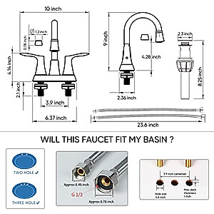 VXV Bathroom LED Faucet 360 Degree Swivel Spout 2-Handle Lavatory Faucet with Pop Up Drain and Replaceable LED Aerator 4 Inch Centerset Lavatory Vanity Faucets 2 Hole Matte Black