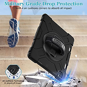 Case for iPad Pro 12.9 2022 6th Generation/2021 5th Gen: Military Grade Silicone Protective Cover for iPad 12.9 2020 Inch 4th Gen W/Pencil Holder - Stand - Handle - Shoulder Strap Black