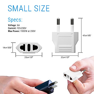 Unidapt 2-pack Europe Travel Plug Adapter, USA to European Plug Adapters, Travel from US Canada America Mexico to EU Europe Italy France Germany Spain Outlets, Type C Pin Converter, 220V Power Plugs