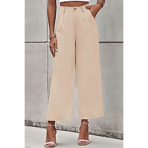 PRETTYGARDEN Women's Casual Summer Work Pants High Waisted Palazzo Pant Flowy Wide Leg Trousers with Pockets (Apricot,Medium)