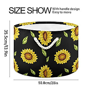 ALAZA Flower Seamless Sunflower Floral Storage Basket Gift Baskets Large Collapsible Laundry Hamper with Handle, 20x20x14 in