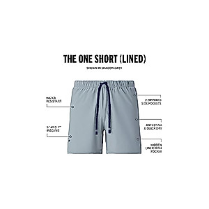 Fabletics Men's The One Short (Lined), Training, Swimming, Lightweight, Quick-Dry, Zip Pocket, Stretch Woven, 7" Inseam, XL, Shadow Grey