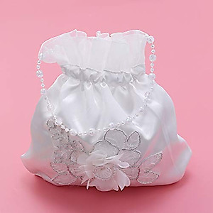 DOITOOL Satin Bridal Wedding Money Bag White Bridal Wedding Bag Satin Flower Decorated Dolly Bag Bridal Purse Handbag for Wedding