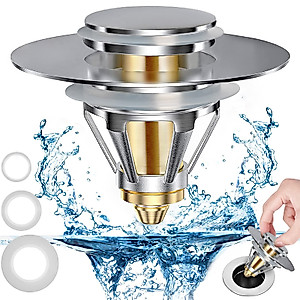 2.0 Upgraded Universal Bathroom Sink Stopper Pop Up, Sink Drain Plug for 1.06-1.80'' Drain Holes, Bathroom Stainless Steel Sink Drain Filter With Basket (Silver 1pc)