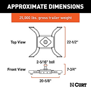CURT 16085 Spyder 5th Wheel to Gooseneck Adapter Hitch, Fits Industry-Standard Rails, 25,000 lbs, 2-5/16-Inch Ball
