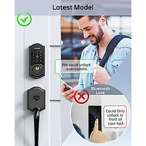 WiFi Door Lock,SMONET Remote Control Smart Deadbolt, Digital Electronic Keyless Entry Locks Bluetooth Touchscreen Auto Lock with Gateway Hub, Work with Alexa,APP,Code,Key for Home Front Door,Black