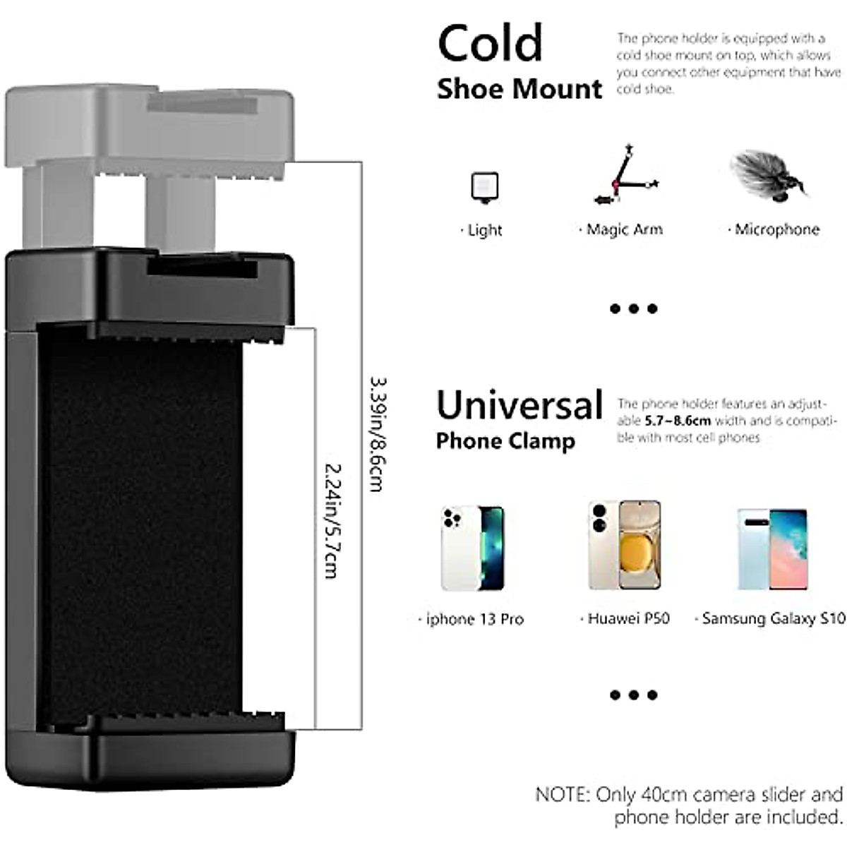 NEEWER 16"/40cm Carbon Fiber Camera Slider, Lightweight Rail Dolly Track Slider with 4 Bearings, Phone Clip, Compatible with Mirrorless Camera iPhone 13 13 Pro 13 Pro Max, Max Load 2.2lb/1kg, VS-CF50