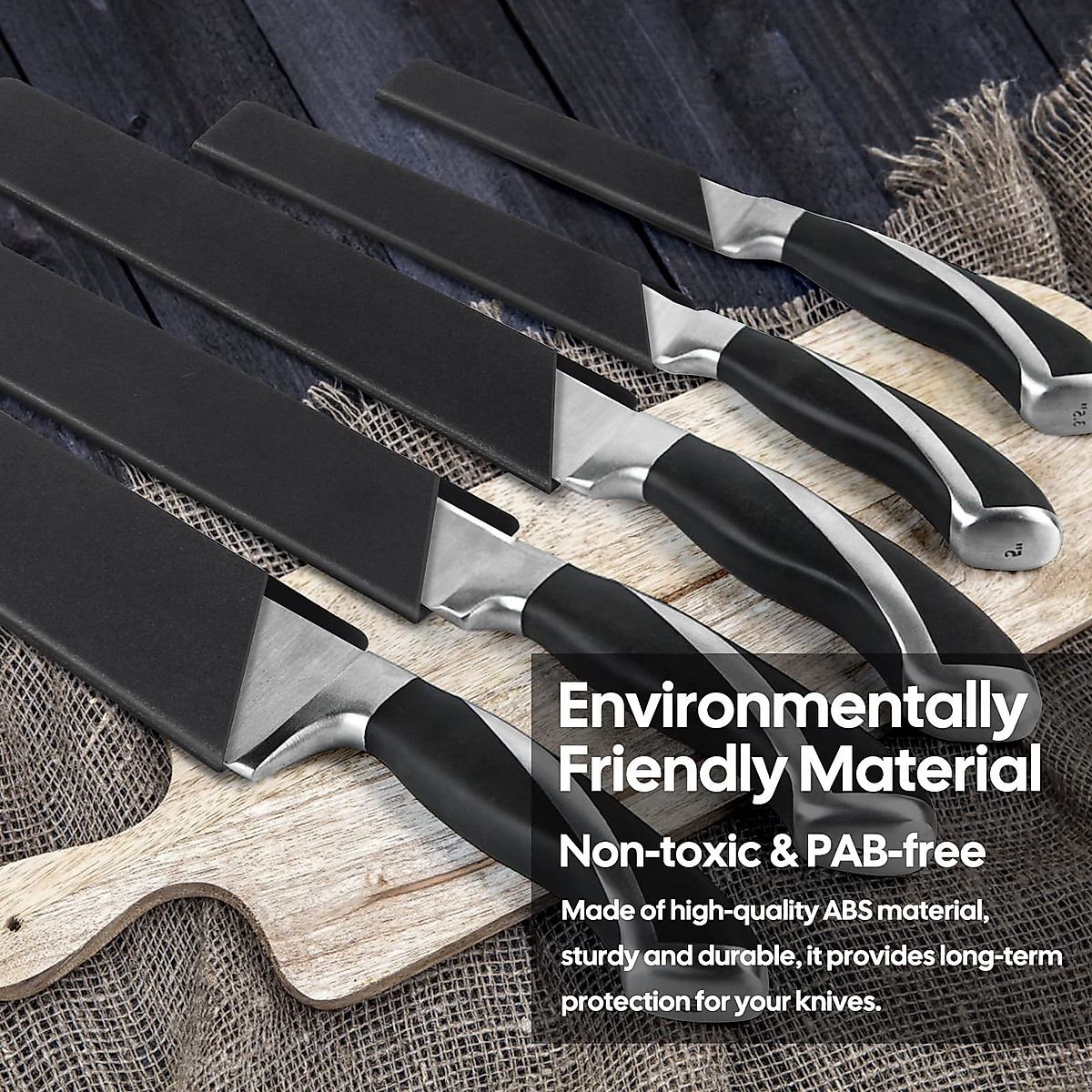 WIOR Knife Edge Guard, 12 Piece Universal Blade Covers - Extra Strength Lined Knife Protectors Knife Guard Set for Kitchen Knives ABS Plastic and BPA-Free Felt Lining