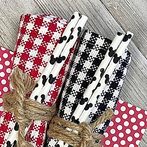Mickey Mouse Inspired and Stripe Paper Straws - Red Black Yellow White - 100 Pack - Outside the Box Papers Brand