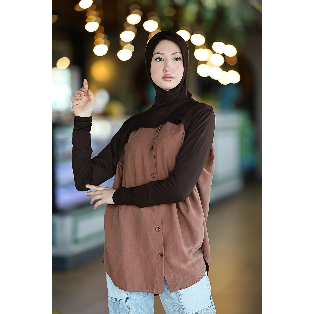 para life Hijab With Shrug-Arm Sleeve With Hijab-Hijab&Armsleeve|Shrugs For Women-Arm Sleeve|Arm Sleeves For Women-Hijab Undercap (Hijab With Shrug, Brown)