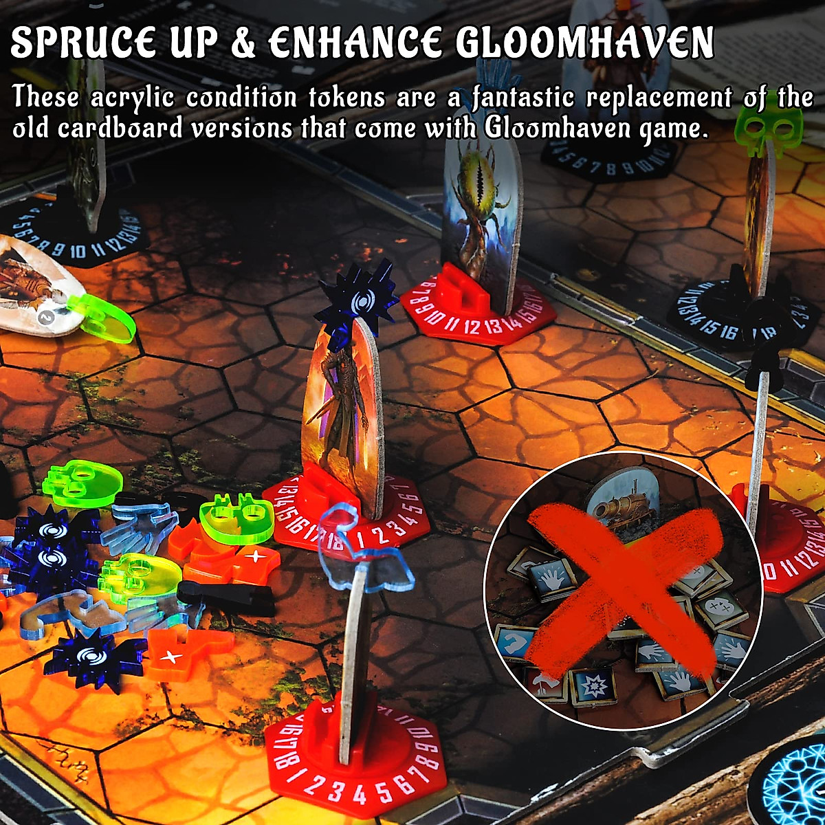 Condition Tokens Set of 60 Acrylic Status Effects Markers Game Accessories for Gloomhaven, Forgotten Circles and Jaws of the Lion