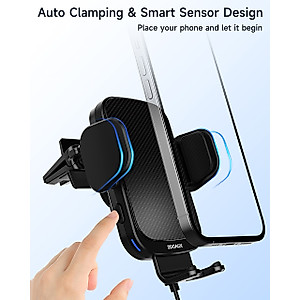 ZOOAUX Wireless Car Charger Vent Mount, 15W Fast Charging Auto-Clamping Car Mount, Air Vent Car Phone Holder for iPhone 15/15 Pro/14/13 Pro/XS/XR/X/8,Samsung S24/S23/22/S21/S10 (Black)