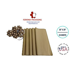 Antique Gold Tissue Paper Squares, Bulk 24 Sheets, Premium Gift Wrap and Art Supplies for Birthdays, Holidays, or Presents by Feronia packaging, Large 20 Inch x 26 Inch