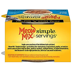 Meow Mix Simple Servings Wet Cat Food, Tuna & Salmon in Sauce, 1.3 Ounce Cup (Pack of 24)