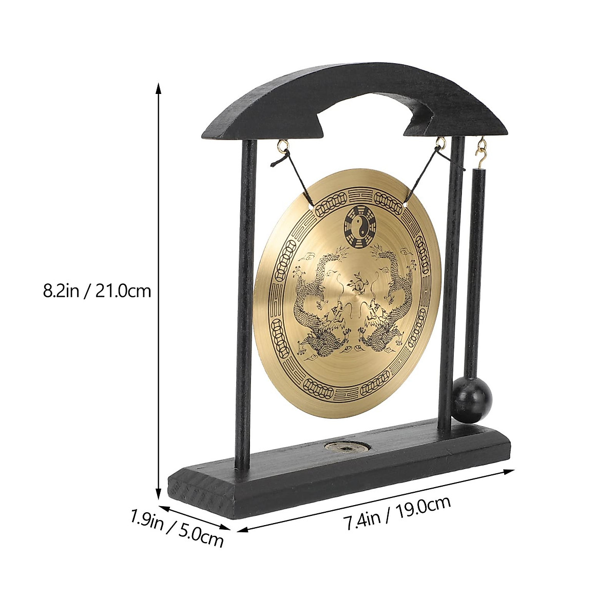 Yardwe Chinese Gong with Stand Gong Vintage Zen Table Gong Taiji Symbol Feng Shui Meditation Desk Bell Asian Gong Bell for Home Decoration