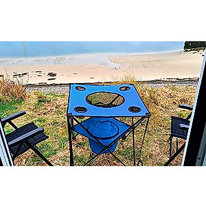 Eternal Living Collapsible Folding Camping Table with Insulated Cooler, Cup Holder, Mesh Food Basket & Travel Bag, Blue
