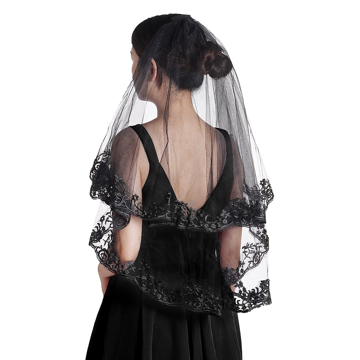 jiebor Black Lace Veil Bridal Wedding Veils Halloween Veil for Women Brides Wedding Bridal Shower